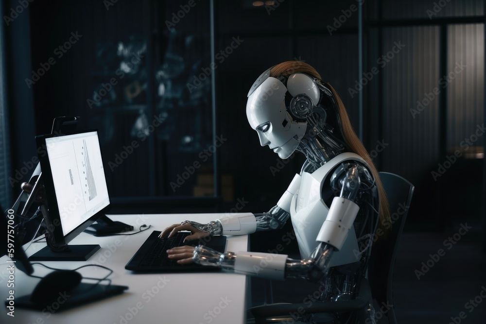 ภาพประกอบสต็อก An office worker using artificial intelligence created ...