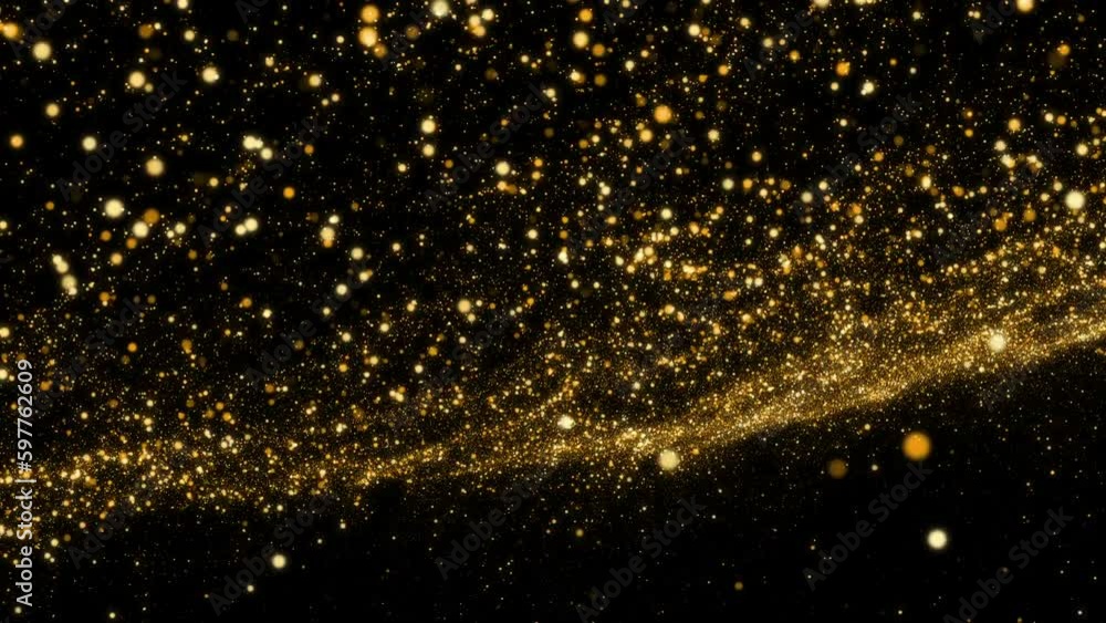 Gold Sky. Abstract stardust smokey wave particles. Nano dynamic flow ...