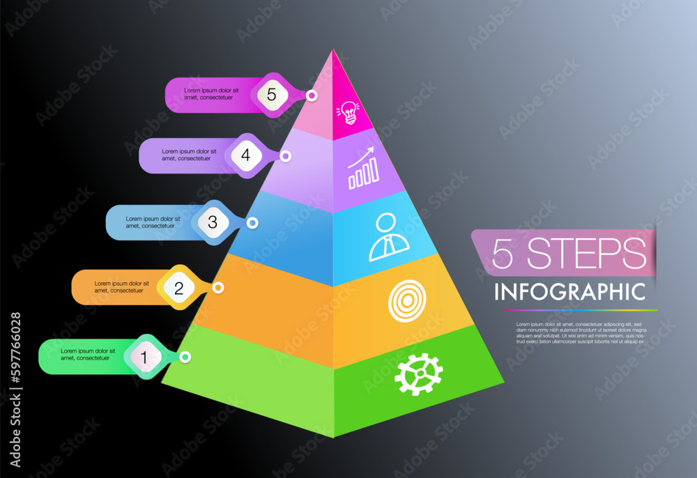 infographic template cone shape 5 steps for business direction ...