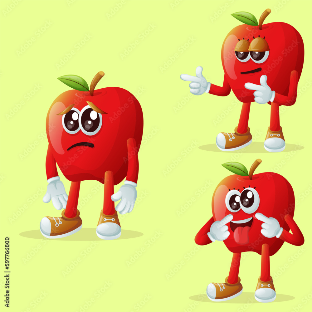 Cute apple characters with different facial expressions Stock Vector ...