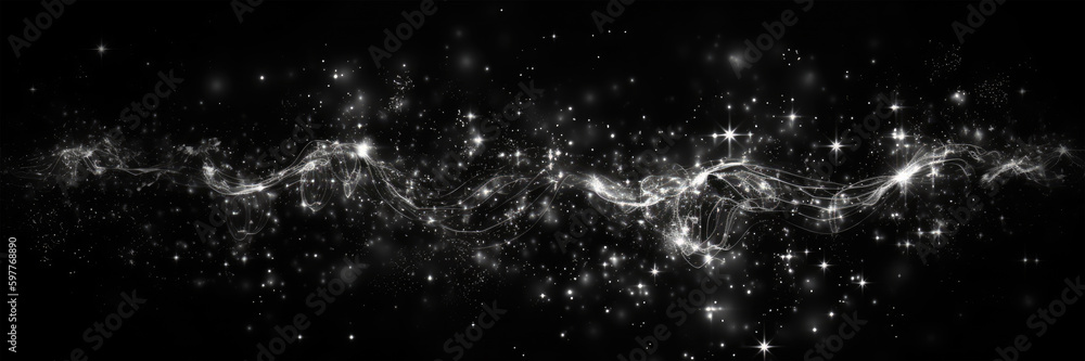 Overlay moving magic on a black background. Gray glitter smoke ...