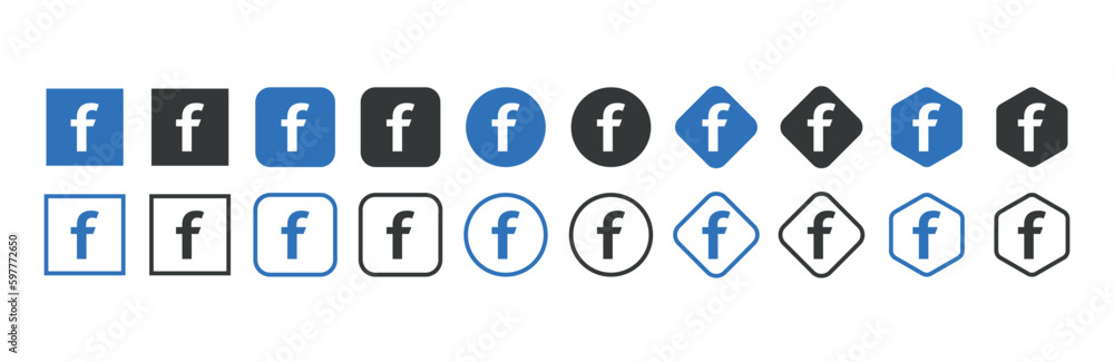 Facebook logo icon in various forms, social media icon Stock Vector ...