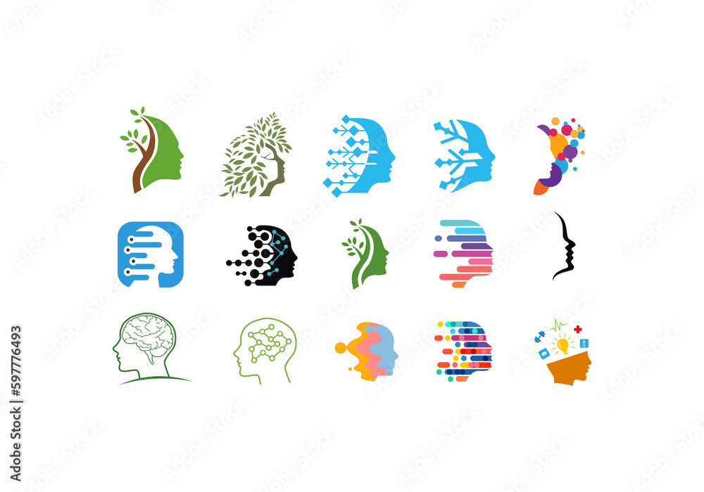 3D logo set people head silhouette initial logo company icon business ...