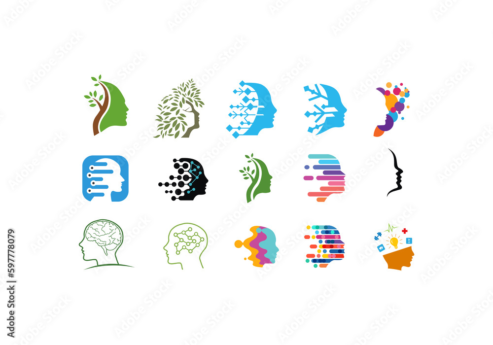 3D logo set people head silhouette initial logo company icon business ...