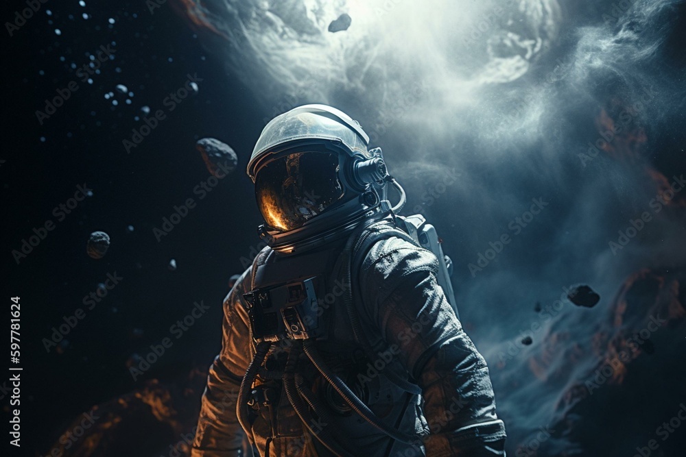 Sci-fi astronaut in space battle scene, ideal for space punk wallpaper ...