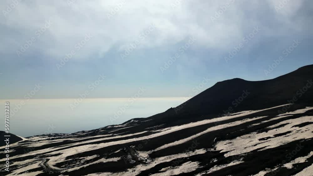 Volcano Etna eruption Aerial 4K drone View of the inside South Eastern ...