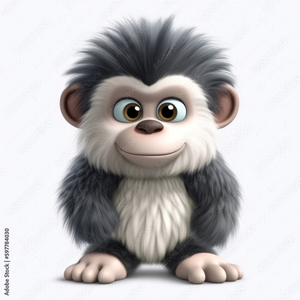 skunk ape, cute 3d cartoon skunk ape isolated on flat background ...