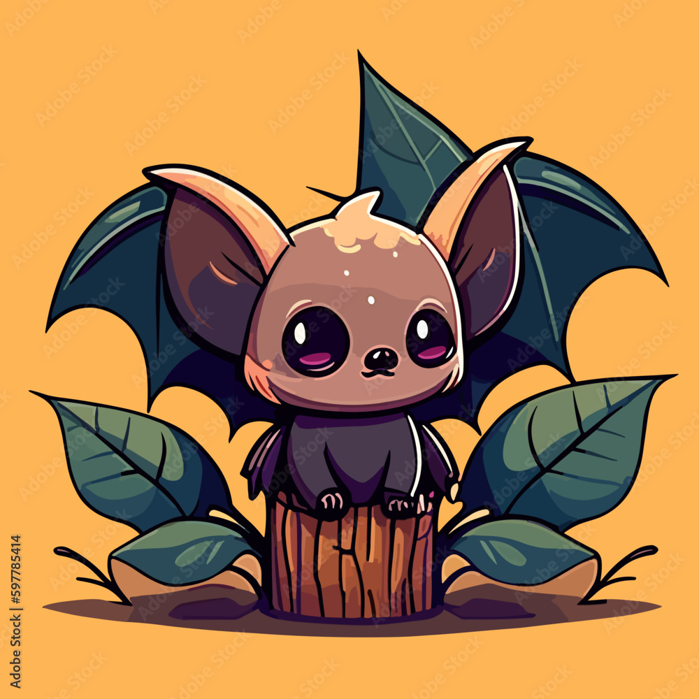 Vetor de Cute Little Cartoon kawaii anime bat. Flat Vector Illustration ...