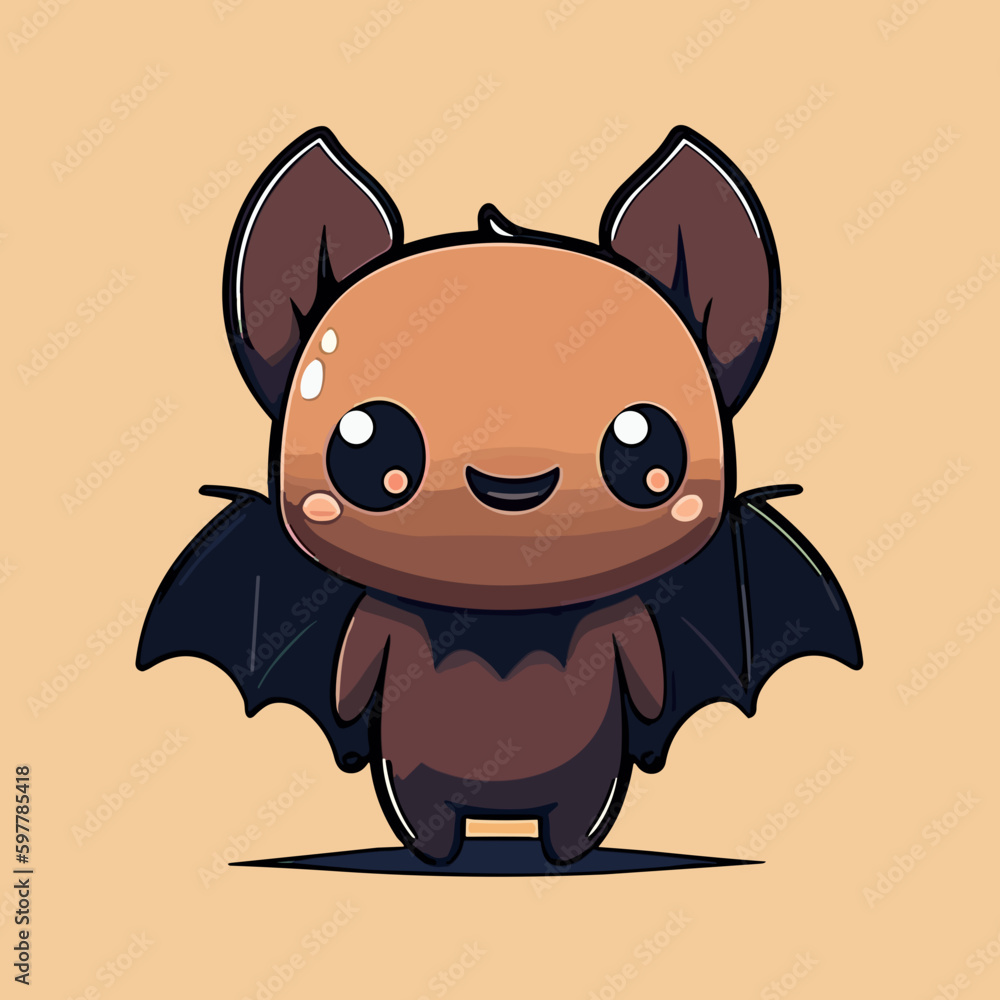 Cute Little Cartoon kawaii anime bat. Flat Vector Illustration for ...