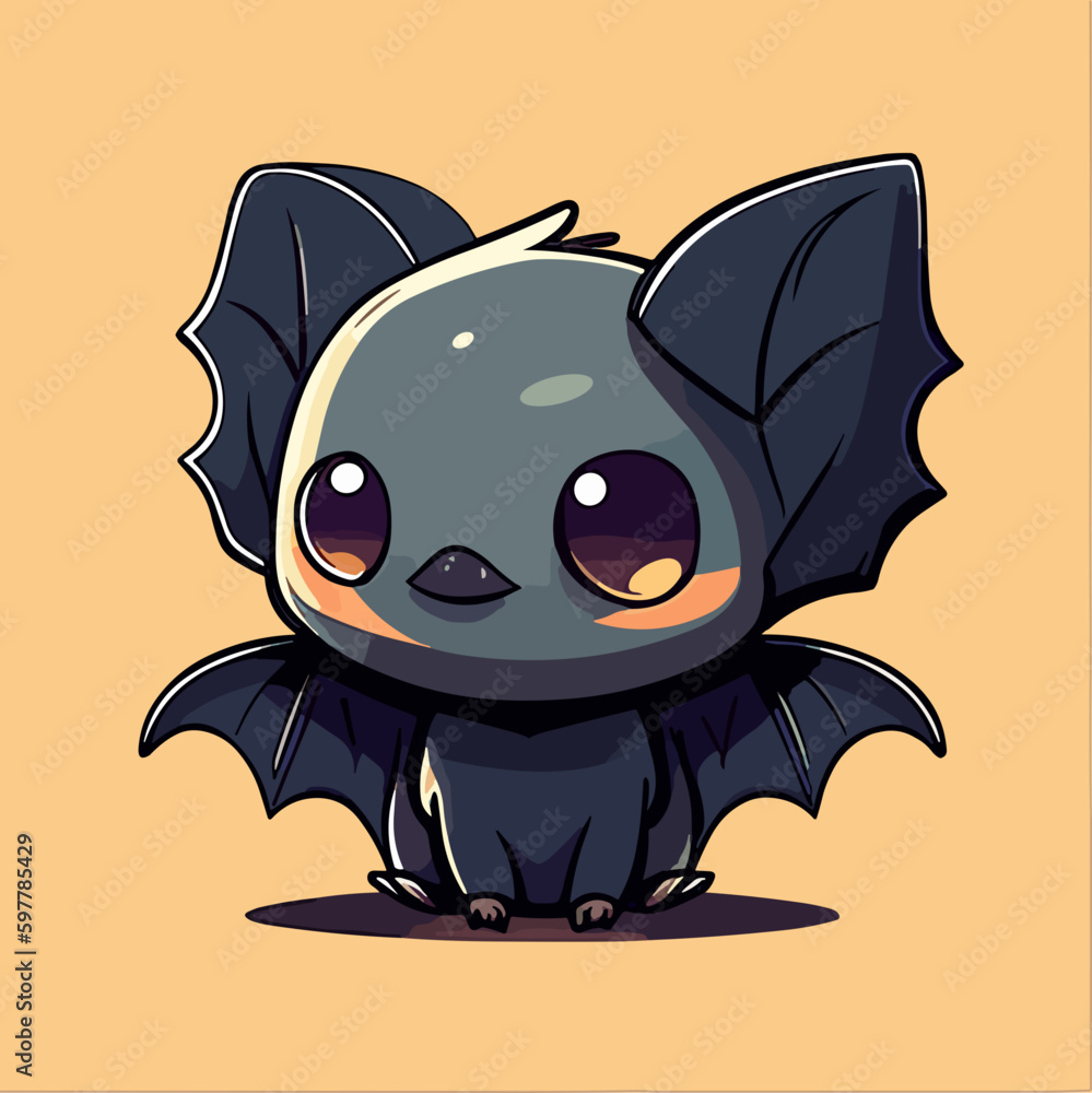 Cute Little Cartoon kawaii anime bat. Flat Vector Illustration for ...