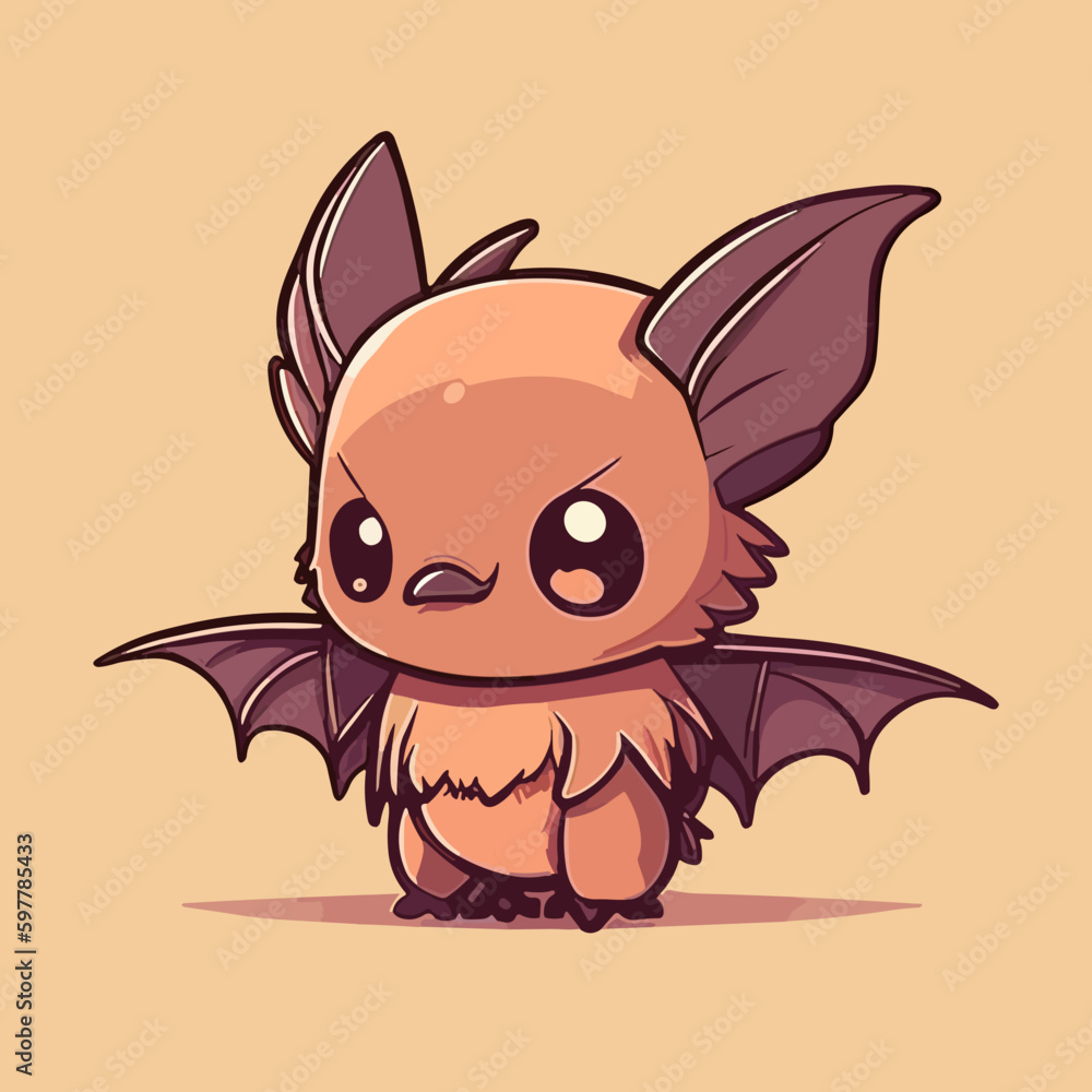 Cute Little Cartoon kawaii anime bat. Flat Vector Illustration for ...