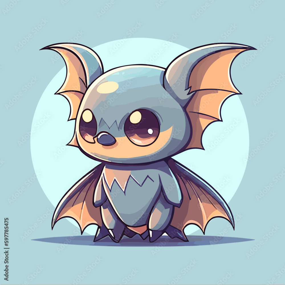 Cute Little Cartoon kawaii anime bat. Flat Vector Illustration for ...