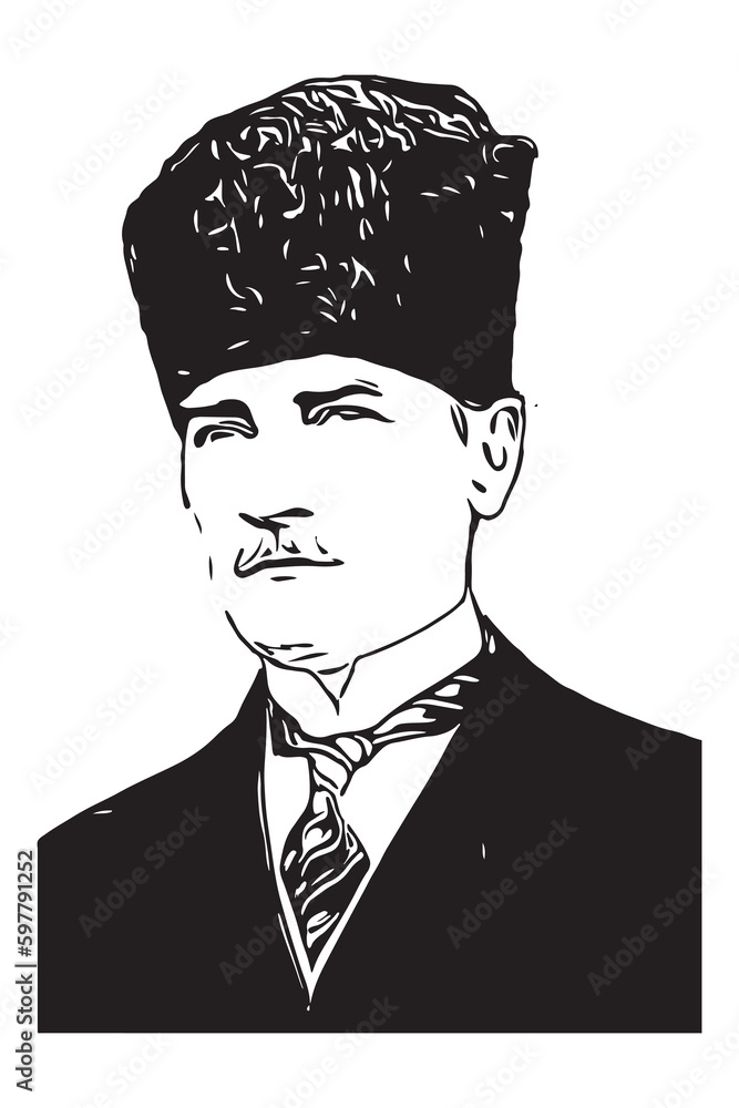 Ataturk portrait vector sketch illustration Stock Vector | Adobe Stock