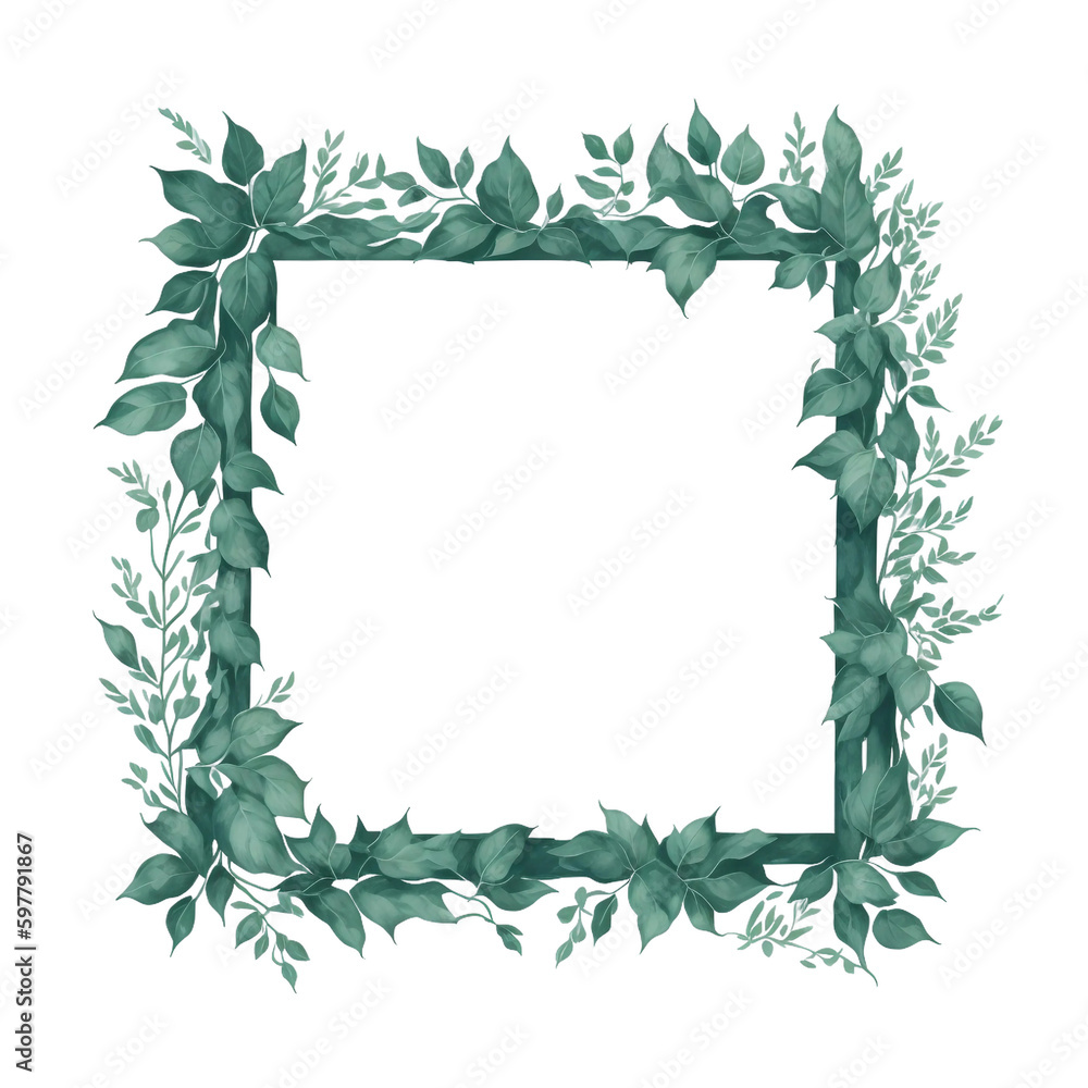 Beautiful green flower frame on transparent background. Generative AI ...