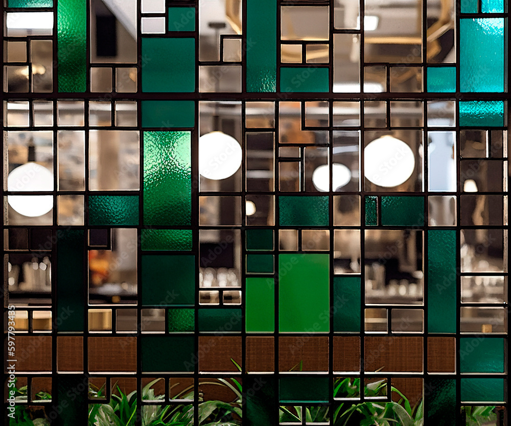 Green glass wall background, generative AI surface texture of loft ...