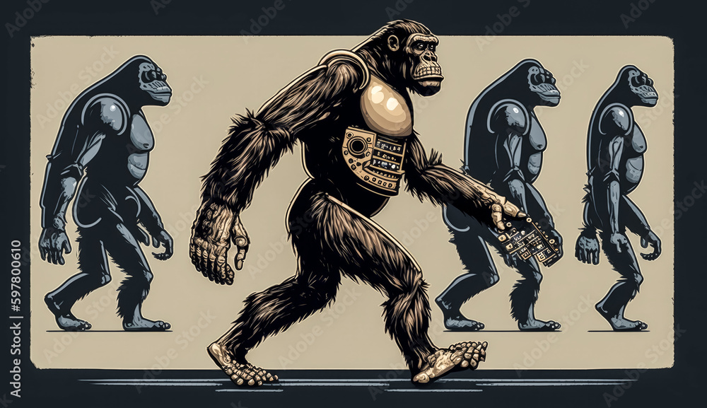 Evolution from ape to robot was depicted in the picture - generative ai ...