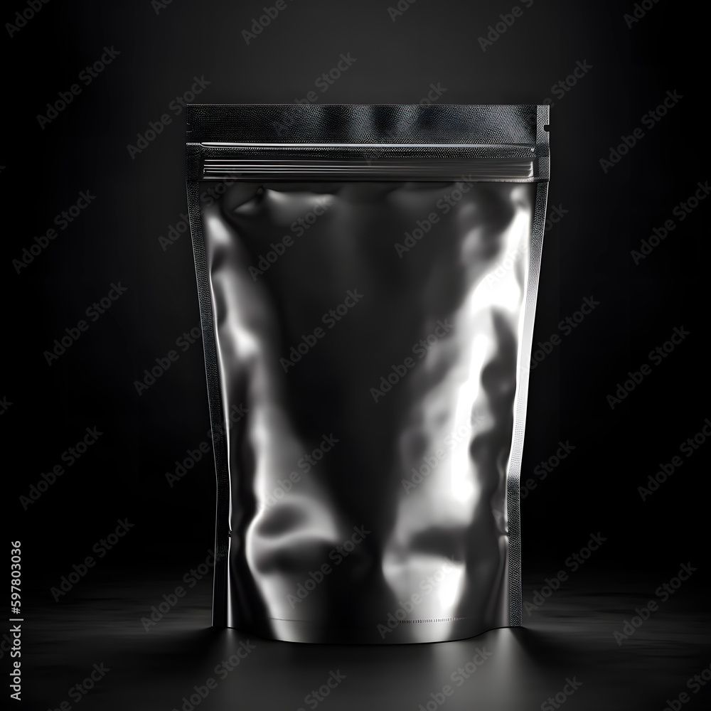 Dark black metal foil doypack stand up packaging pouch with zipper on ...