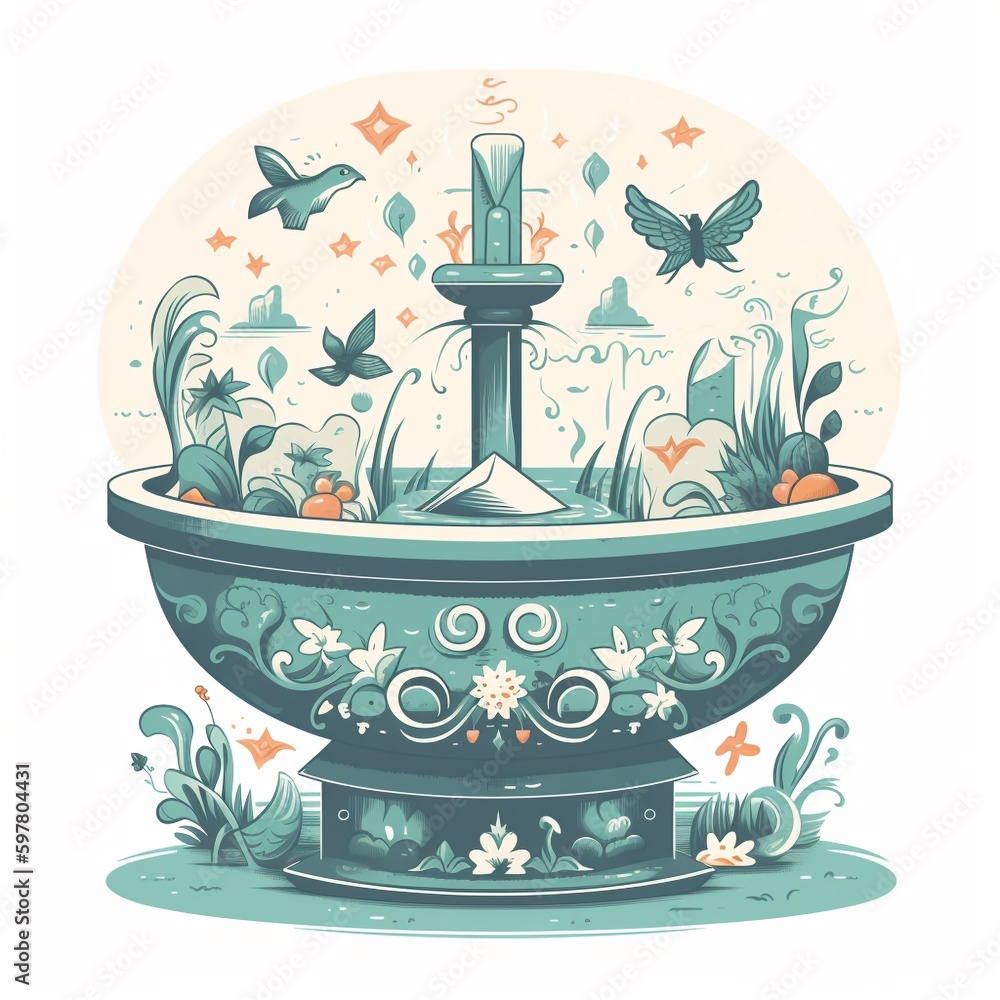 Cartoon baptismal font with design and symbolic significance in Christian baptism Generative AI ...