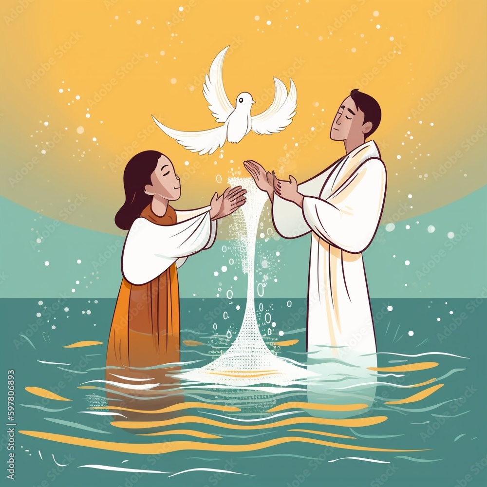 Cartoon baptism with immersion and symbolism Generative AI Stock ...