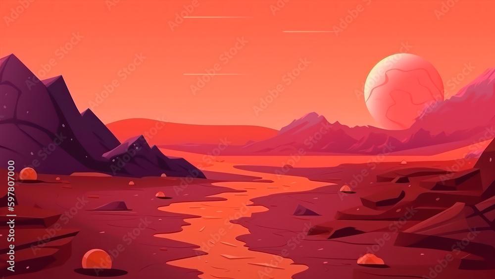 Mars surface, alien planet landscape. Space game background with orange ...