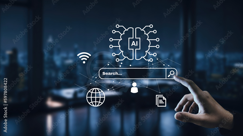 Chatbot with AI (Artificial Intelligence), search engine, businessman ...