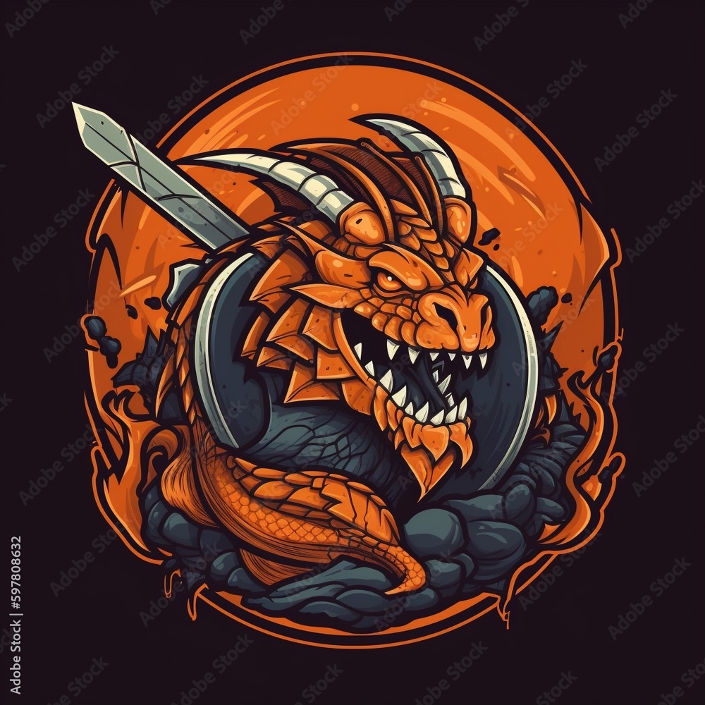 Cartoon dragon slayer emblem for a gaming logo Generative AI Stock ...