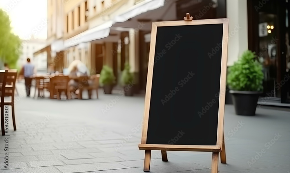 Cafe menu on the street, blackboard sign mockup in front of a ...