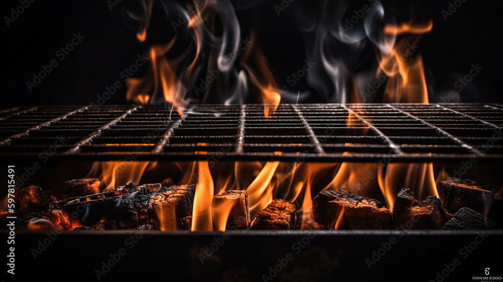 Barbecue Grill With Fire Flames - Empty Fire Grid, generative ai Stock ...