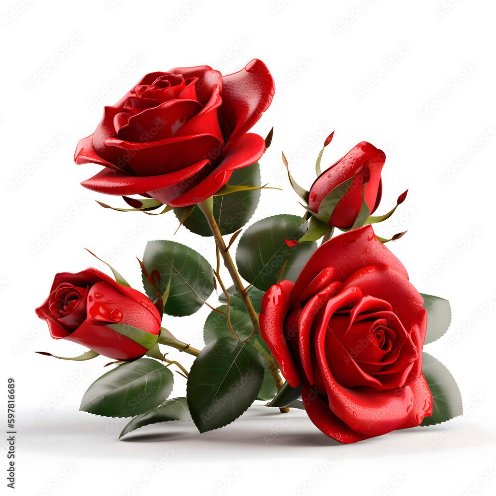 Realistic red rose lying on white background created with Generative AI ...