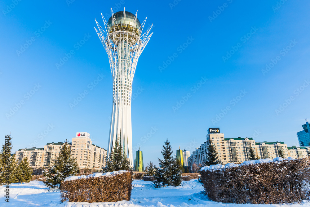 Astana, Kazakhstan - February 12, 2023: Futuristic Baiterek tower in ...