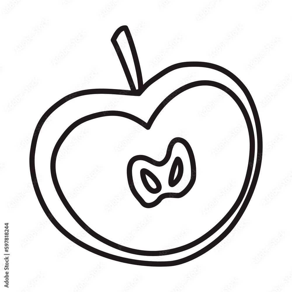 Apple hand drawn with thin line. Png clipart isolated on transparent ...