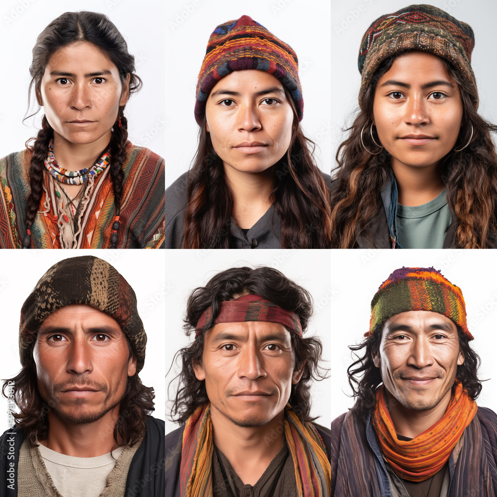Head shot portrait of natives Mapuches from South America. Studio shot ...
