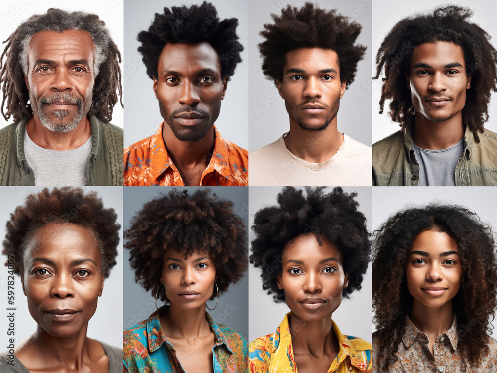 Collage of Afro people portraits in studio shot background. Ethnicity ...