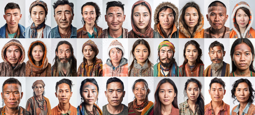Head shot portraits collage of different Asian indigenous natives ...