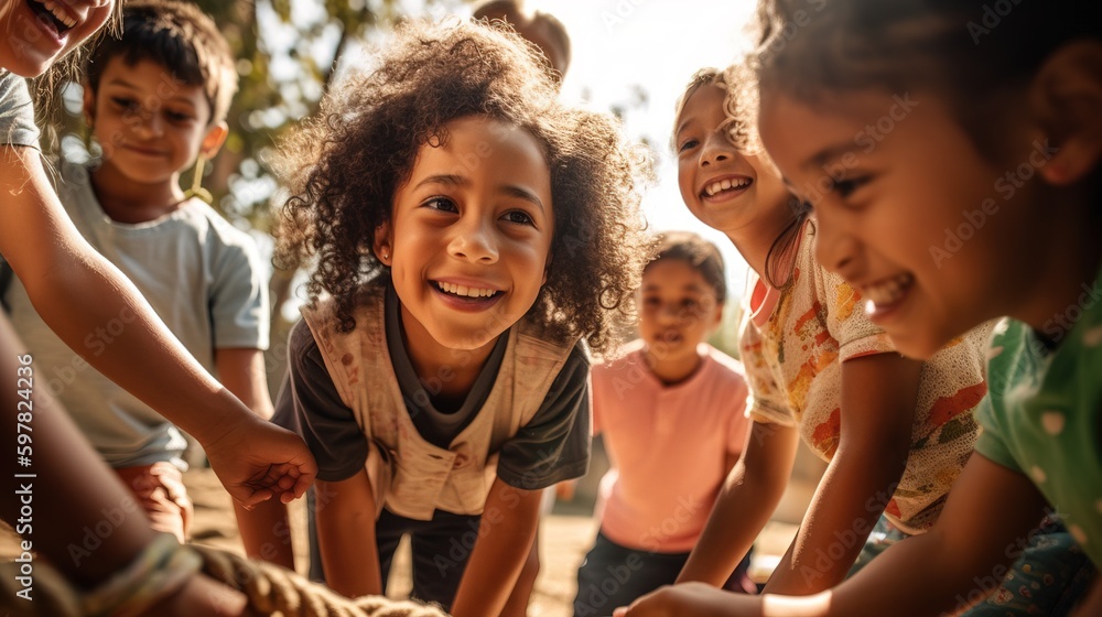 A group of children with disabilities playing together in an inclusive ...