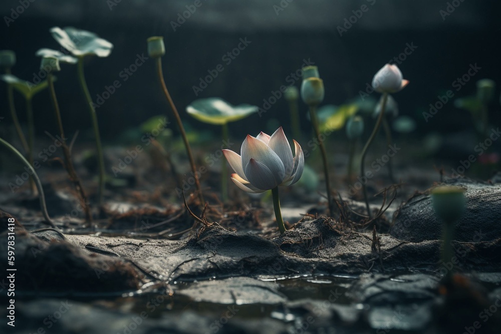 Lotus flower growth from mud, perseverance, strength. Illustration ...