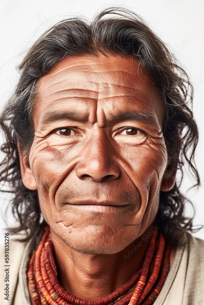 Inca descendant Peruvian mature man over white background studio shot ...