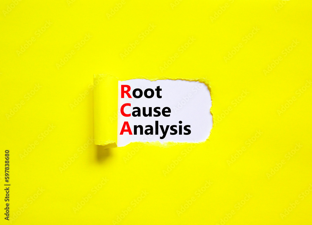 RCA root cause analysis symbol. Concept words RCA root cause analysis on white paper. Beautiful ...