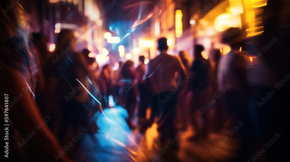 Illustration of crowded night club disco party. Silhouettes of people ...