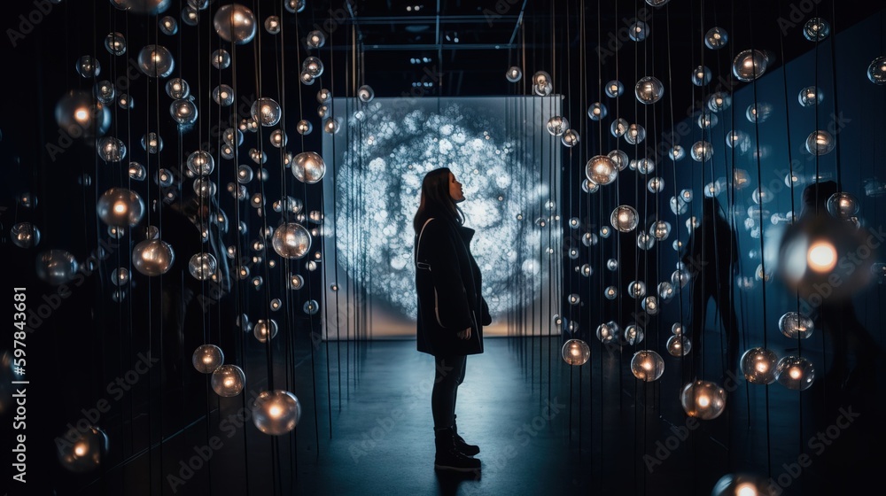 A captivating photograph of a person exploring an interactive art ... A captivating photograph of a person exploring an interactive art ...