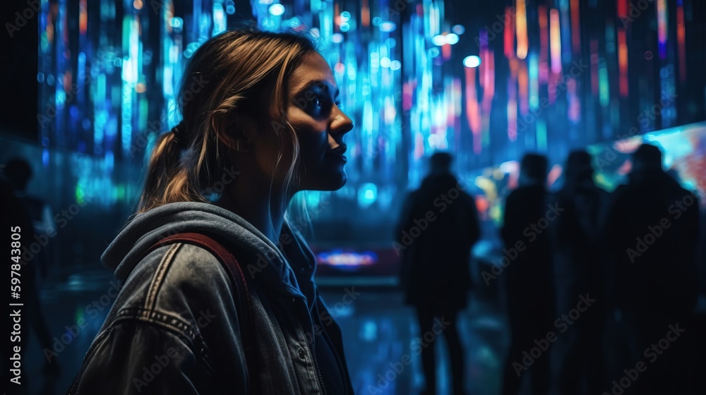 An awe-inspiring image of a person watching a 3D projection mapping ...