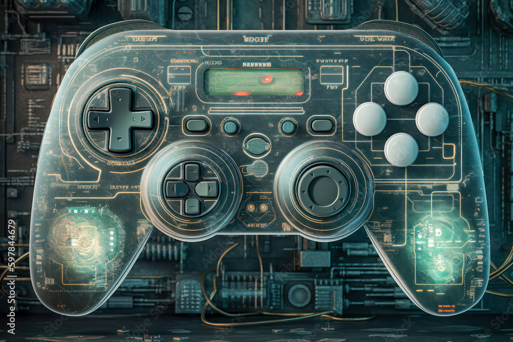 Vintage Game Controller with Digital Cyberspace Background ...