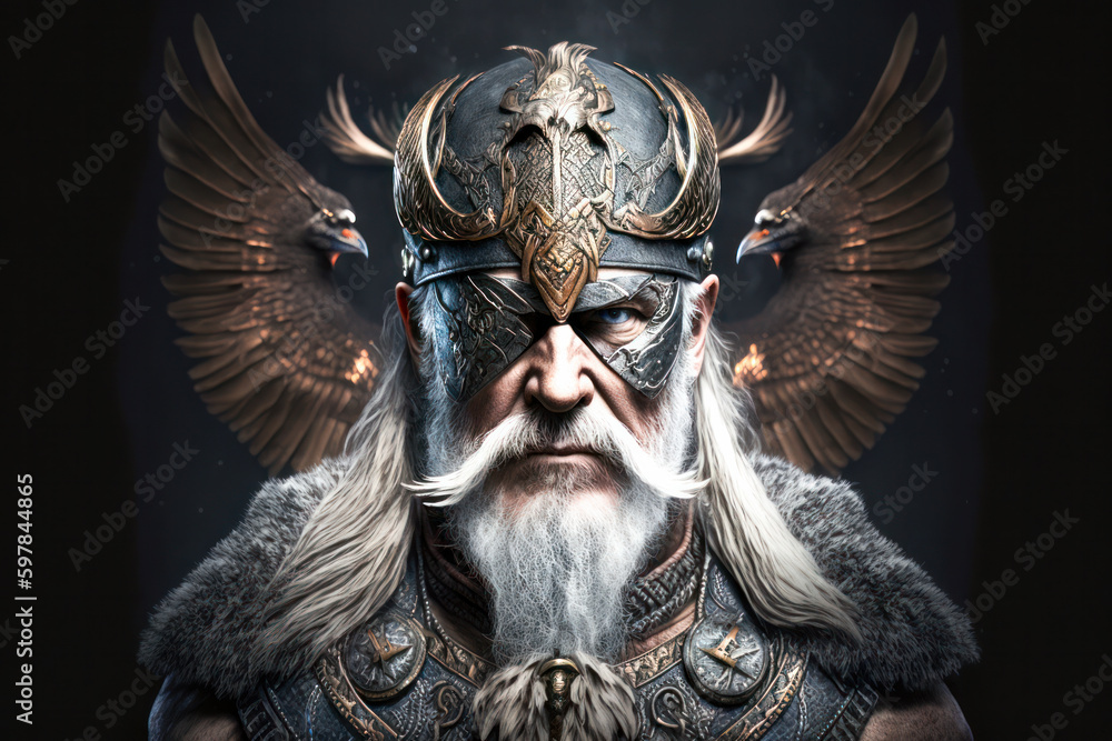 Description: Odin, the All-Father of Norse Mythology, Glowing Ethereal ...