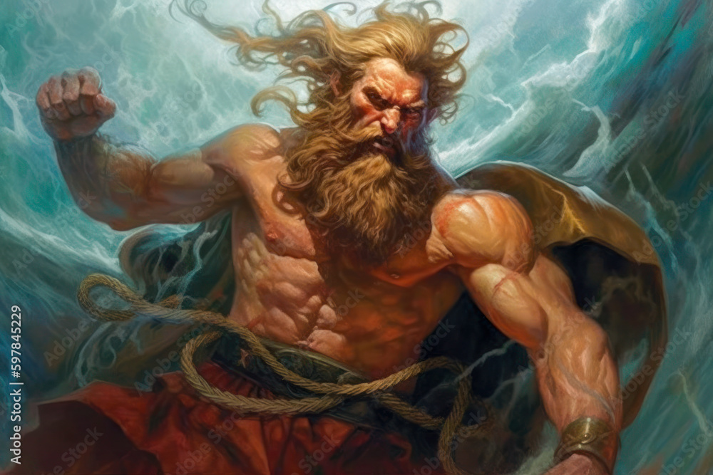 Powerful and imposing depiction of Thor, Norse god of thunder, with ...