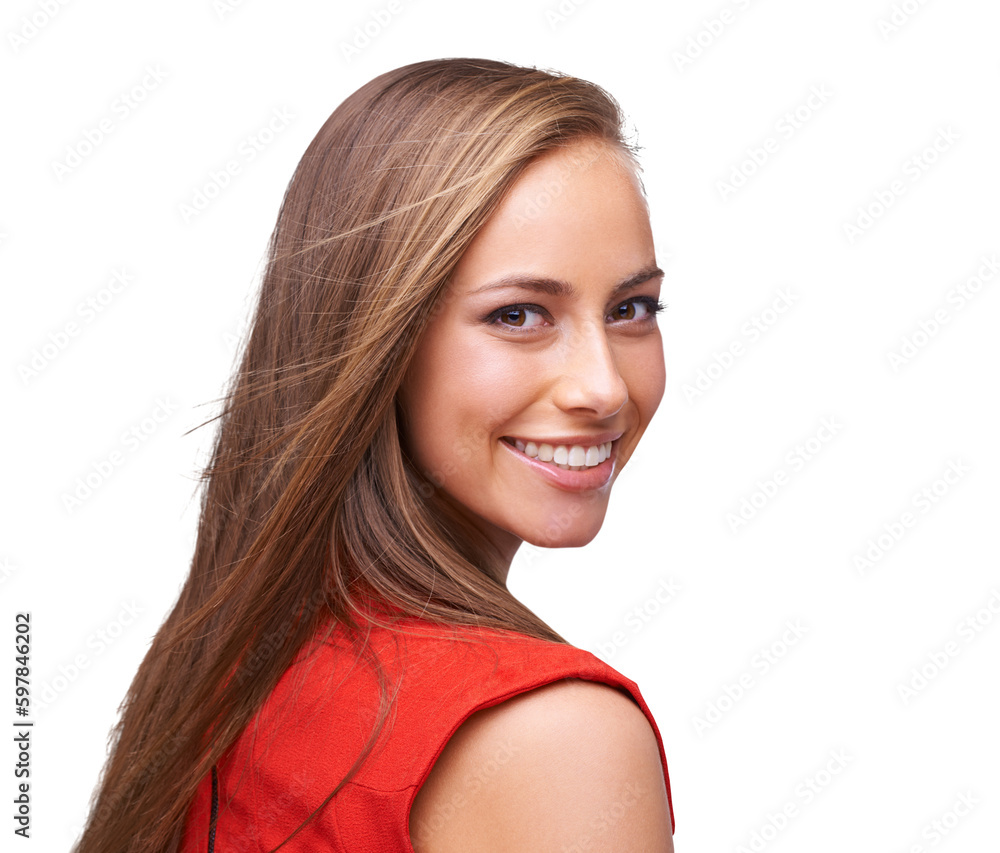 Happy, dental smile and portrait of woman with confidence on isolated ...