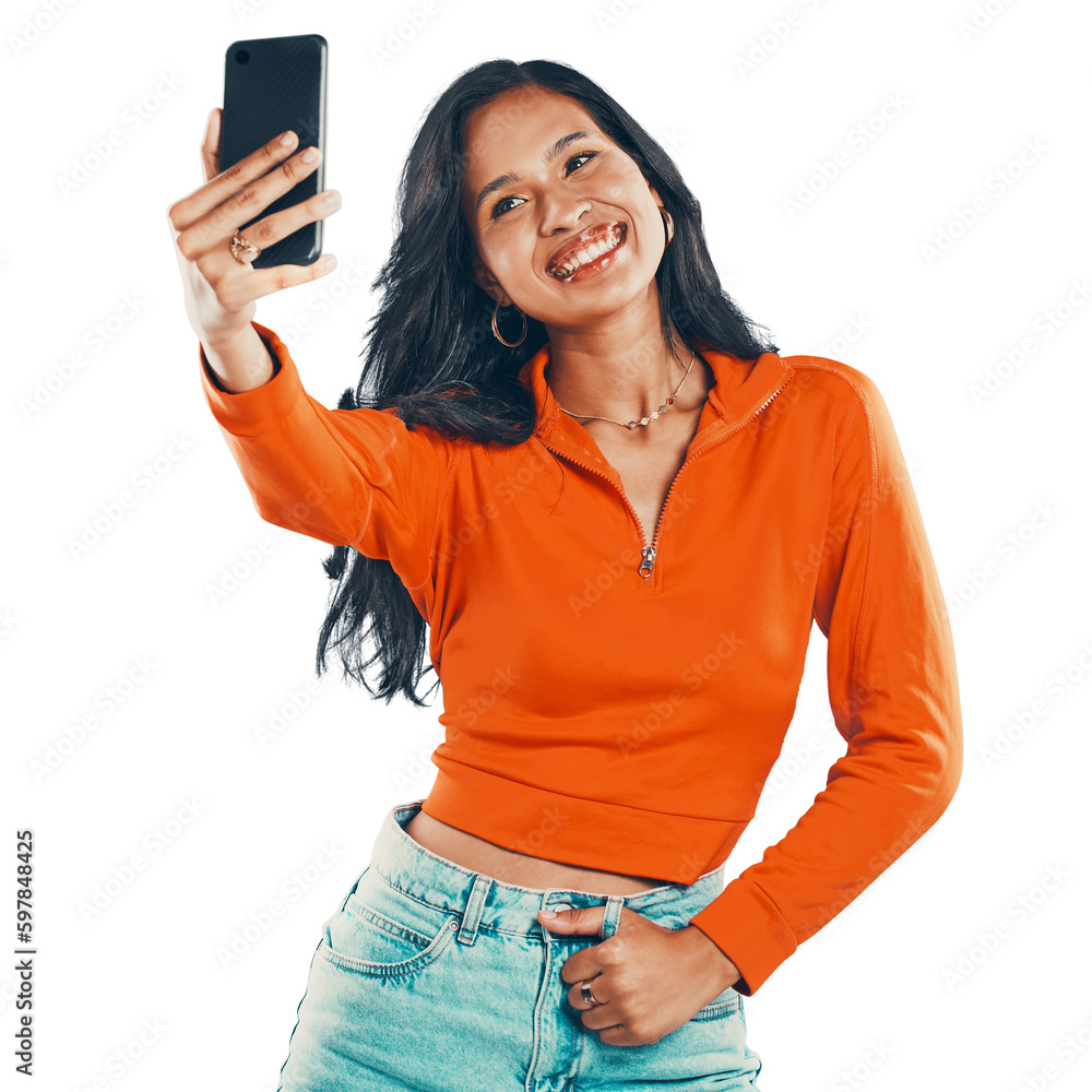 Selfie, smile and woman taking photo isolated on transparent png ...