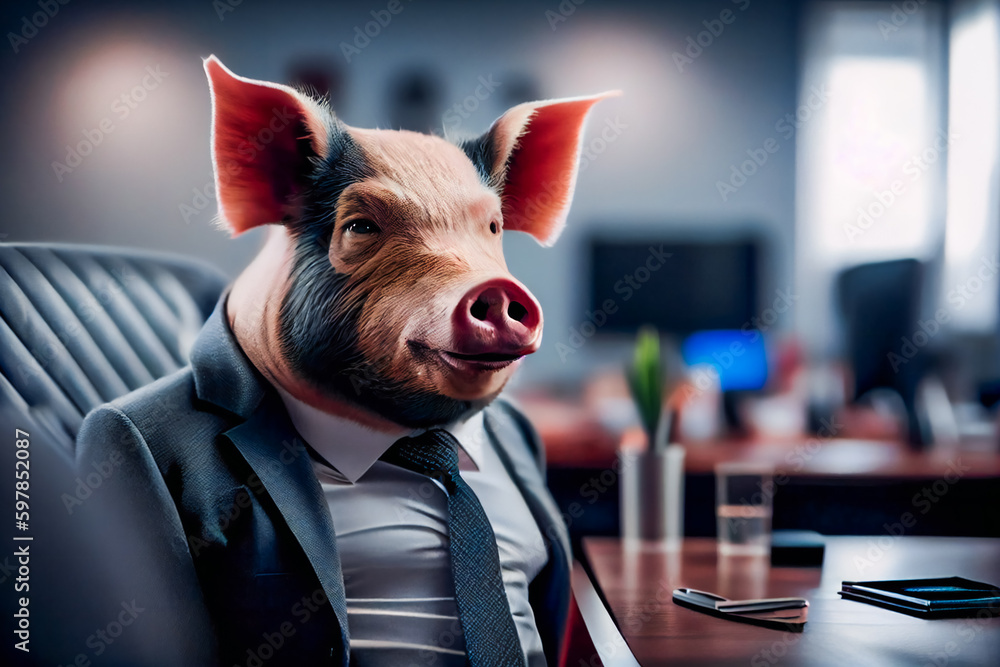 Professional Pig in Corporate Clothing in an Office. Executive Porcine ...