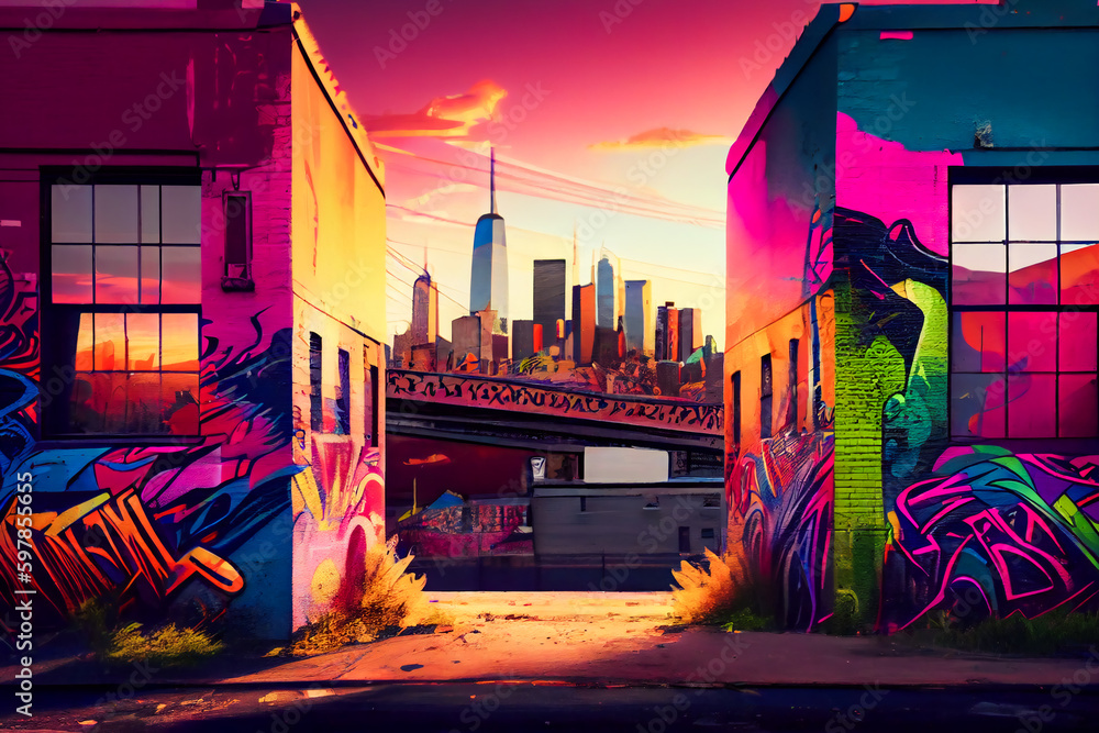 Colorful Cityscape. A Vibrant Display of Urban Street Art and Graffiti ...