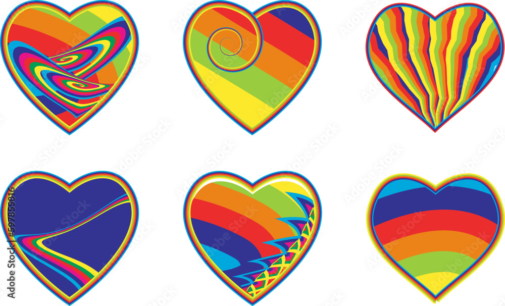 LGBT heart rainbow colored vector set, flat design symbol isolated on ...