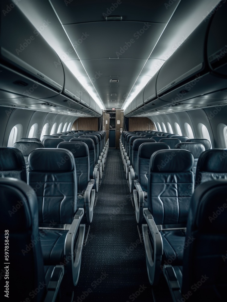 Interior of an airplane with rows of seats. Generative AI Stock ...